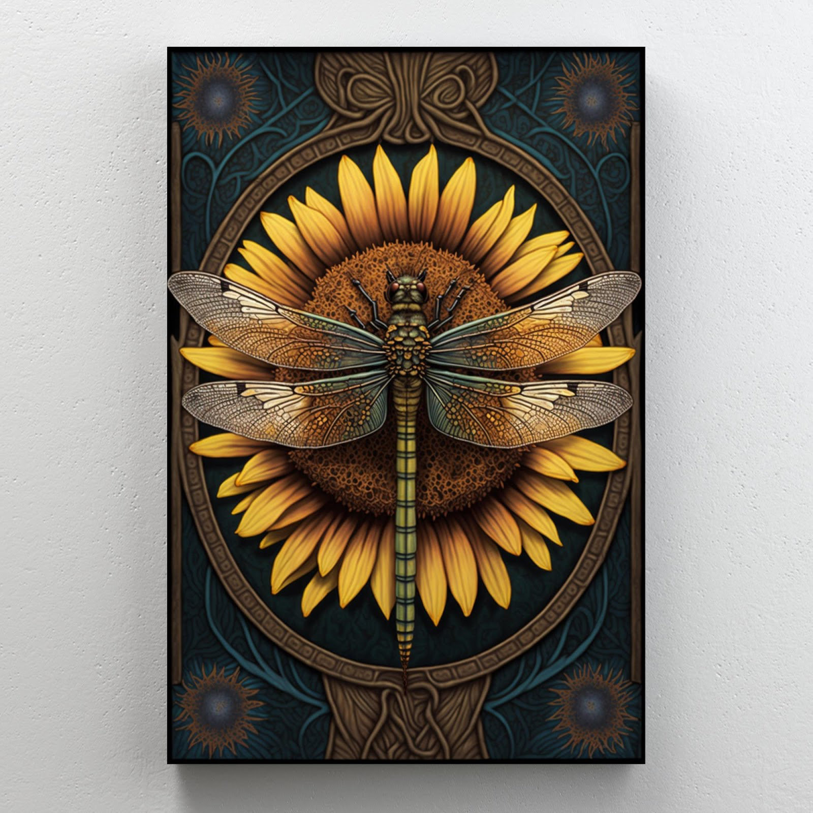 August Grove® Sunflowers and Dragonfly - Wrapped Canvas Graphic Art | Wayfair